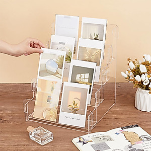 FINGERINSPIRE 4-Tier Acrylic Postcard Display Stand 10.7x10.6x12.2inch Clear Acrylic Greeting Card Display Holder Sticker Postcard Photo Stamp Cards Vendors Retail Display Rack Mail Organizer