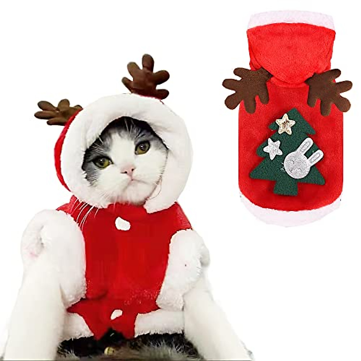 ANIAC Dog Christmas Clothes Xmas Puppy Hoodies with Elk Antler Funny Pet Reindeer Costume Coat Holiday Winter Pet Clothing Xmas Outfit for Cats Small Medium Dogs (A, X-Small)