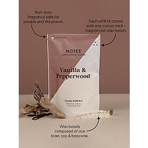 NOTES Sustainable Candle Refill | Non-Toxic Fragrance, Natural Wax Beads (Beeswax, Rice bran and Soy), Cotton Wick and Sustainer - (1) Vanilla & Pepperwood
