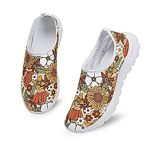 INSTANTARTS Womens Water Shoes Sunflower Hippie Flower Slip-on Lightweight Casual Sports Aqua Shoes Colorful Quick Dry Mesh Shower Swim Pool Beach Sneakers