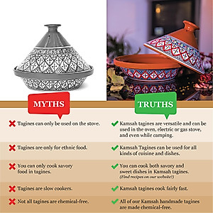 Kamsah Hand Made and Hand Painted Tagine Pot | Moroccan Ceramic Pots For Cooking and Stew Casserole Slow Cooker (Medium, Supreme Bohemian Blue)