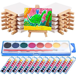 Fuutreo Watercolor Paint Sets 3x4 Mini Canvas Easel Paints Brush Set Kids Art Party Favors and Party Supplies Watercolor Paint Favors Washable Bulk for Kids Birthday Prizes(48 Pcs)