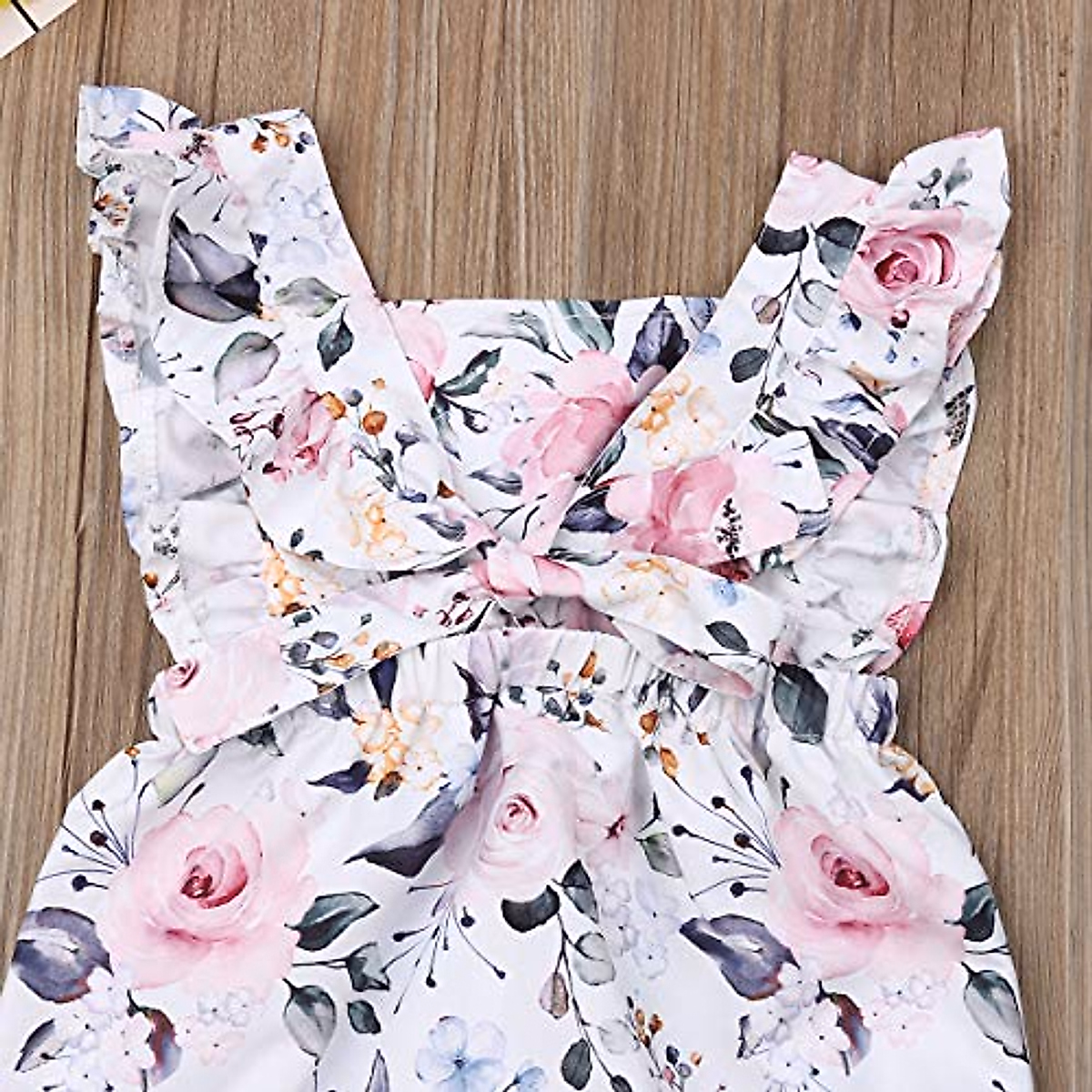 Kuriozud Newborn Infant Baby Girl Floral Ruffle Bowknot Romper Bodysuit One-Piece Jumpsuit Summer Outfits Clothes (12-18 Months, Floral)