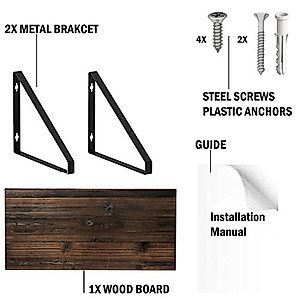 BAMEOS Floating Shelves Rustic Wood Wall Shelf Wall Mounted Shelves for Living Room, Office, and Bedroom, with Metal Bracket