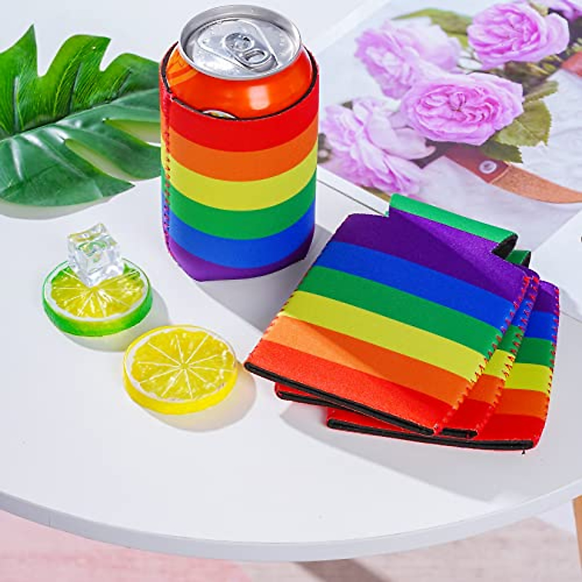 12 Pack Rainbow Can Sleeves Insulated Beer Can Coolers Sleeves Collapsible Neoprene Drink Coolies for Weddings Pride Parties
