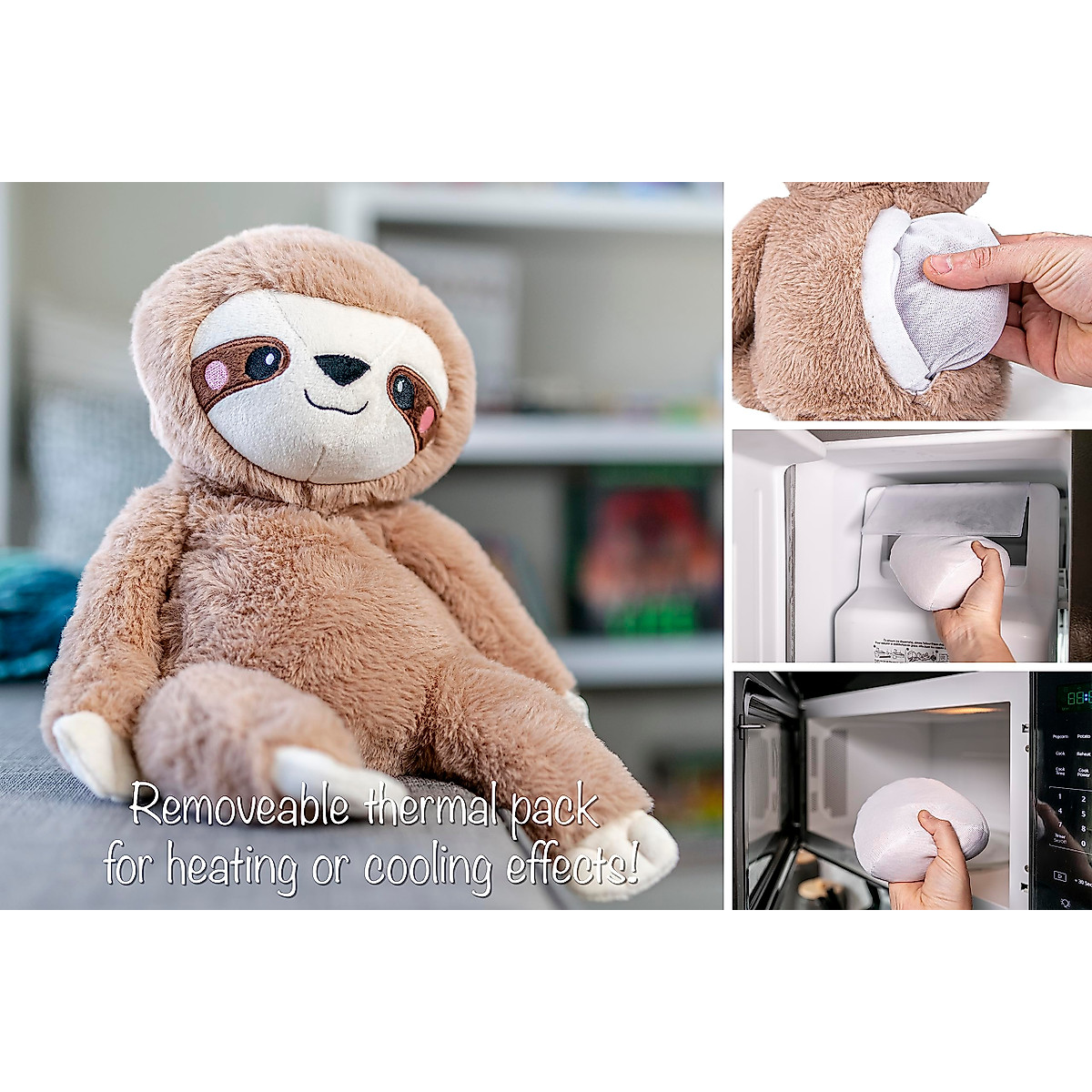 Pacific Comforts Weighted and Microwavable Stuffed Animal - Comfy Weighted, Non-Scented, heatable, freezable, Washable and Travel Friendly Plush Animals Part of The Snug-a-Bear Collection (Sloth)