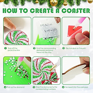 YLOLUL 10 Pcs Christmas Candy Diamond Art Coasters Kits DIY Candy Diamond Art Coasters with Holder for Beginners Adults and Kids Art Craft Supplies Gift