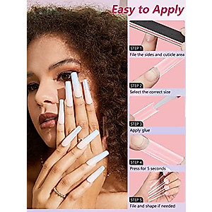 LIONVISON 504PCS NO C CURVE Clear Nail Tips for Acrylic Nails Professional, 3XL Extra Long Flat Tapered Square Nail Tips, 12 Sizes Half Cover Straight French Fake Nail Tips for Nail Salons Home