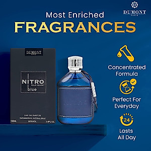 Dumont NITRO BLUE - 3.4oz - Eau De Parfum - Men’s Perfume with Fruity, Floral, Woody & Masculine Fragrance - Long Lasting Cologne Mist & Body Spray - for Him