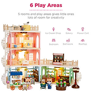 Best Choice Products Deluxe Cottage Dollhouse Town Mansion Playset Gift Set Pretend Play Toy with 225 Accessories and Tiny Critters for Kids
