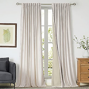 100% Blackout Ivory Off White Velvet Curtains 96 inch Long for Living Room,Set of 2 Panels Liner Rod Pocket Back Tab Thermal Window Drapes Room Darkening Heavy Decorative Curtains for Bedroom