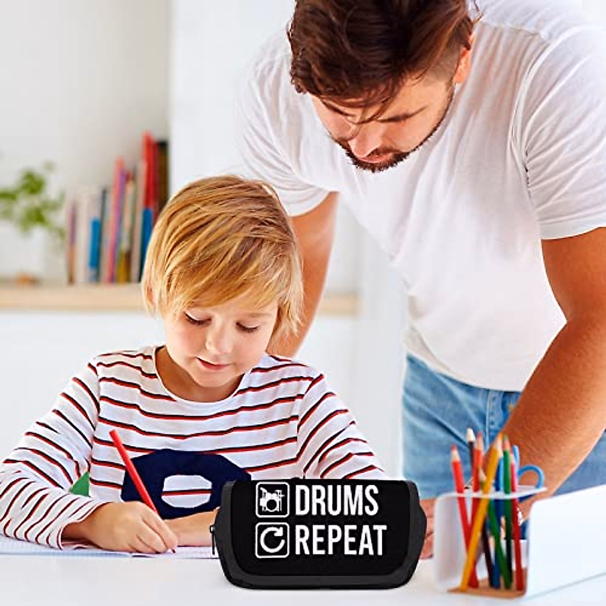 EAT Sleep Drum Repeat Large Capacity Pencil Case Multi-Slot Pencil Bag Portable Pen Storage Pouch with Zipper