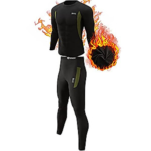 CL convallaria Thermal Underwear for Men, Long Johns Winter Hunting Gear Sport Base Layer Top and Bottom Set Midweight Black L