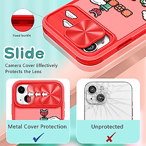 Joyleop (2in1 for iPhone 13 Case Cartoon Cute Maliao for Girls Pretty Women Teen Kids Girly Phone Covers Red Pattern Design with Slide Camera Cover+Ring Holder for Apple 13 6.1”
