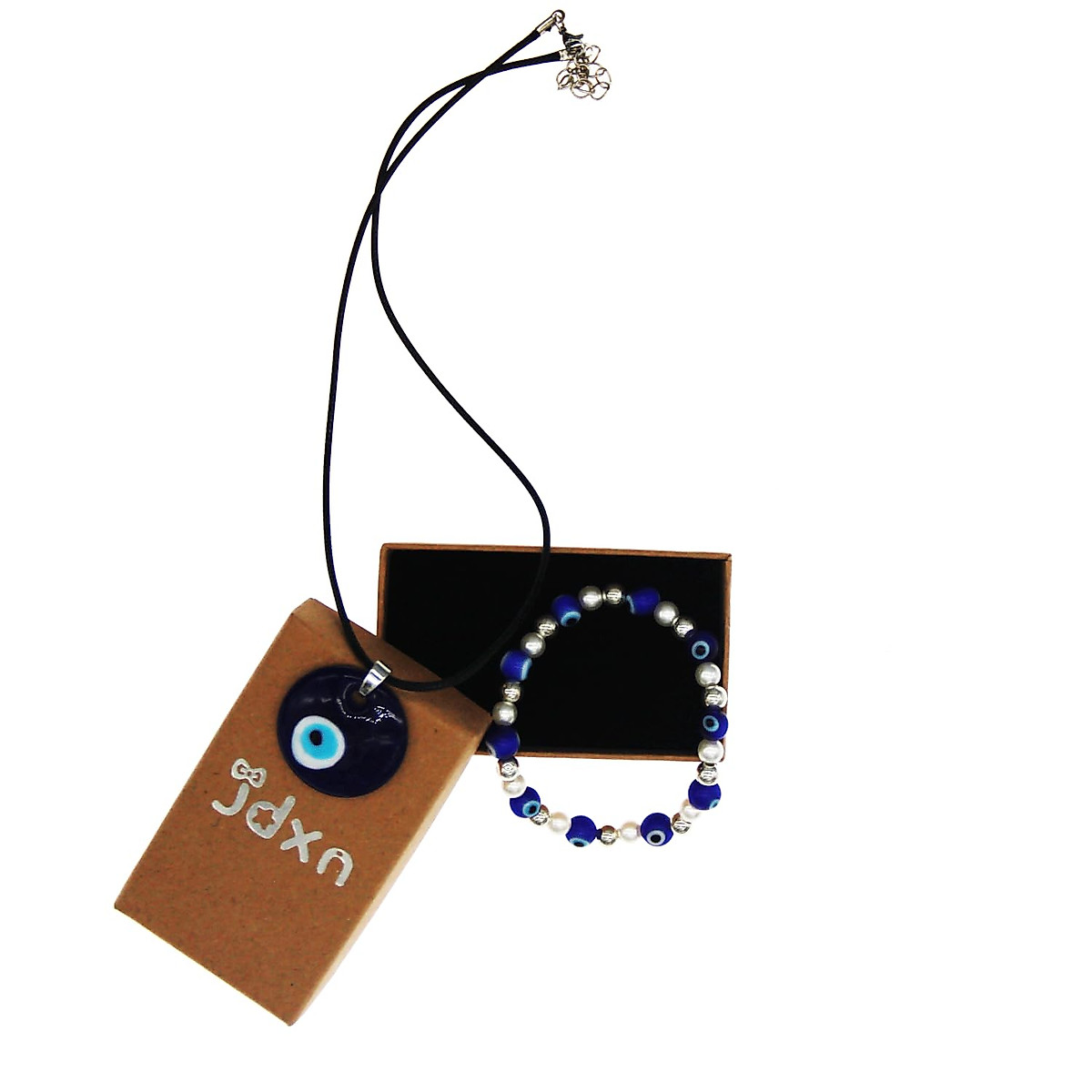 JDXN 4PCS Evil Eye Blue Glass Eye pendant Necklace Evil Eye Ring Set Plated Eye Rings Colorful Evil Eye Finger Ring For Women Girls (bule/Gold/Silver /4PCS)