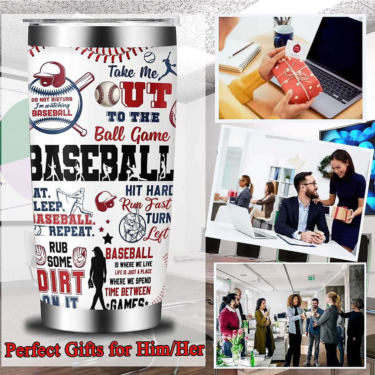 FOCIUZTA Baseball Mom Daily – Handle Cup Tumblers for Women, Coffee Mothers Mama Funny Insulated 20oz Tumbler with Lid & Straw, Ideal Baseball Gifts