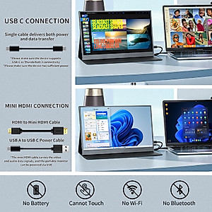 ReHisk Portable Monitor 15.6'' FHD 1080P Laptop Monitor IPS Eye Care Computer Display HDMI USB-C Travel Monitor with Smart Cover&Dual Speakers, External Monitor for Mac PC Phone PS4/5 Xbox Switch
