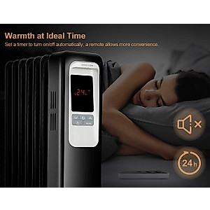 Space Heater, KopBeau 1500W Oil Filled Radiator Electric Heater with Digital Thermostat, 24 Hrs Timer & Remote, Portable Heater for Full Room Indoor