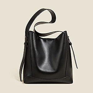 Women's Leather Hobo Designer Handbags Tote Purses for Women, Satchel Shoulder Bucket Bags (Black)