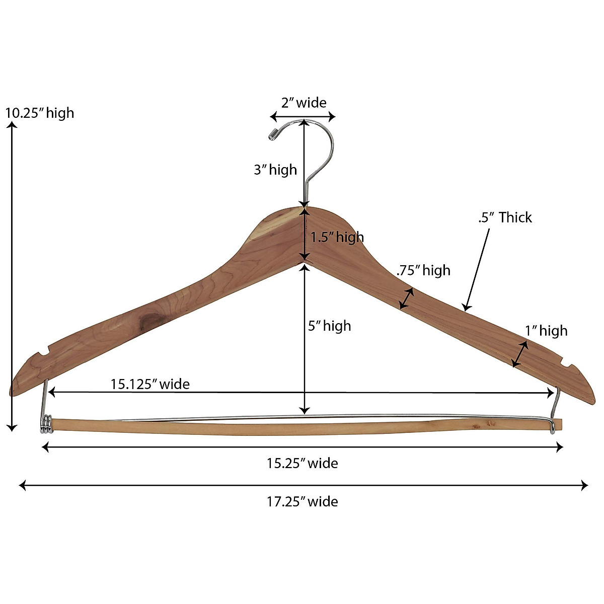 CedarFresh 26340 Red Cedar Wood Clothes Hangers | Locking Trouser Bar and Swivel Hook | Set of 4