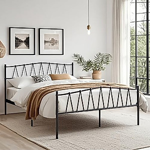 VECELO Full Metal Platform Bed Frame with M Shape Headboard/Footboard/Mattress Foundation/Under Bed Storage/No Box Spring Needed