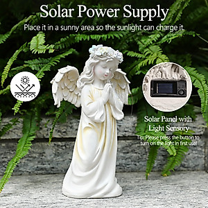 Kssiaz Angel Garden Statue,Memory Guardian Solar Garden Decor with Warm Light,Waterproof Outdoor Garden Decor Praying Angel Figurine Sculpture for Lawn Yard Patio,Sympathy Gift,White