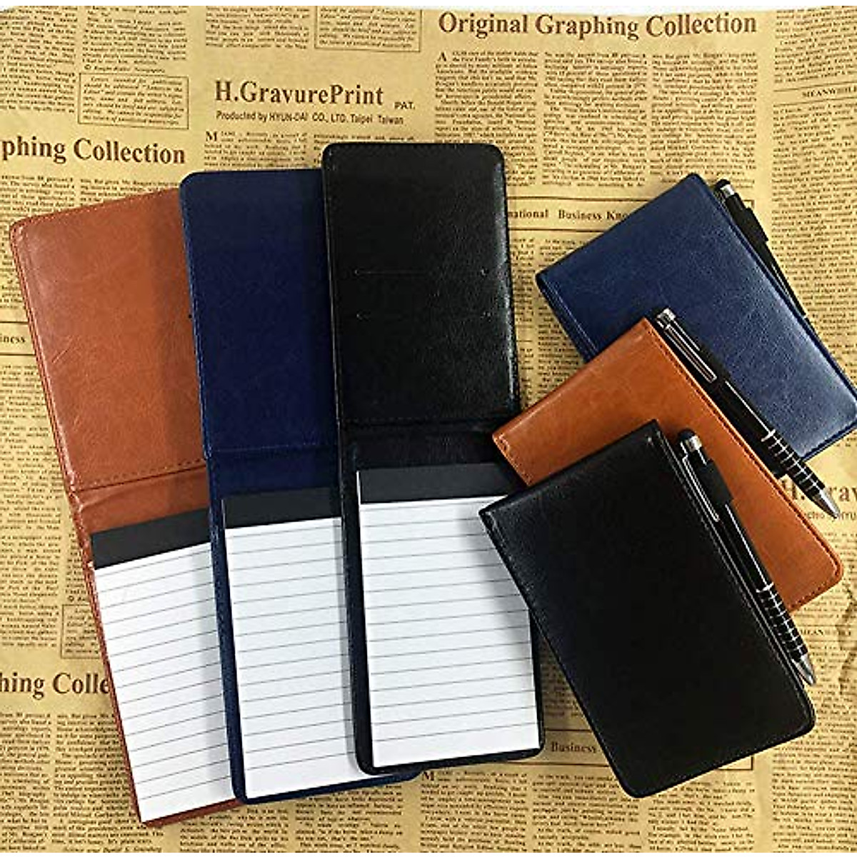 Leoyoubei Mini Pocket Notepad Holder Included with 50 Lined Sheets,Refillable,with Notebook Refills,Memo Book Refills 5 Pack 3x5 Inch Sized Writing Pad with 30 Lined Paper Per Note Pad (Blue)