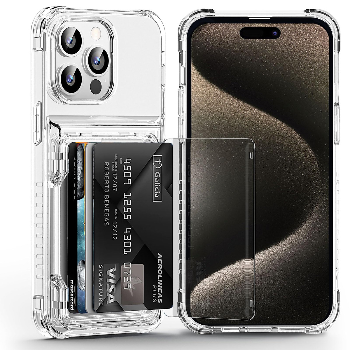 TITACUTE for iPhone 15 Pro Max 6.7 Case Wallet 4 Credit Card Holder Slot Flip Cover Design Clear Case for iPhone 15 Pro Max Back Pocket Hard Shell Armor Hybrid Protective Bumper for iPhone 15 Pro Max