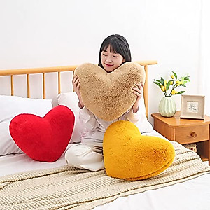 Vdoioe Heart Pillow Fluffy Grey Heart Shaped Throw Pillows Super Soft Faux Rabbit Fur Heart Throw Pillow Outdoor Indoor Decorative Pillows