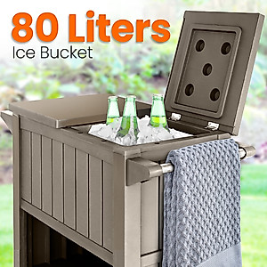 SereneLife 80 Quart Rolling Cooler Ice Chest, Portable Patio Party Bar Drink Cooler Cart on Wheels, Beverage Cart for Pool, includes Ice Bucket, Bottle Opener, and Shelf
