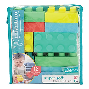 Infantino Super Soft Building Blocks, Easy-to-Hold for Babies & Toddlers, BPA-Free, Multi-Colored, 12-Piece Set