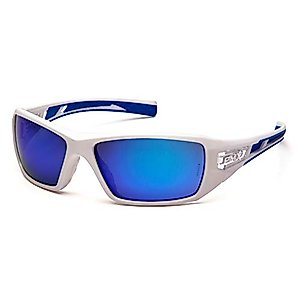 Pyramex Safety Velar Safety Glasses, White-Blue Frame/Ice Blue Mirror Lens Medium