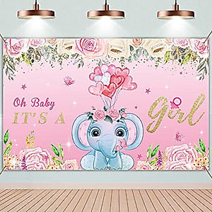 Girl Baby Shower Decorations It's a Girl Baby Shower Backdrop Pink Elephant Baby Shower Banner Floral Background Decorations for Baby Girl Baby Shower Party Supplies Birthday Photo Booth Props