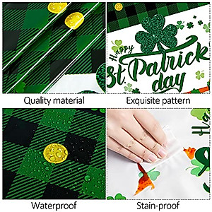 durony 2 Pack St Patrick's Day Tablecloth Green Shamrock Buffalo Plaid Table Cover Waterproof Plastic Tablecloth for St Patrick's Day Party Supplies Table Decorations, 108 x 54 Inch