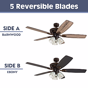 Prominence Home Marston, 52 Inch Traditional Indoor LED Ceiling Fan with Light, Pull Chain, Three Mounting Options, 5 Dual Finish Blades, Reversible Motor - 51017-01 (Oil Rubbed Bronze)