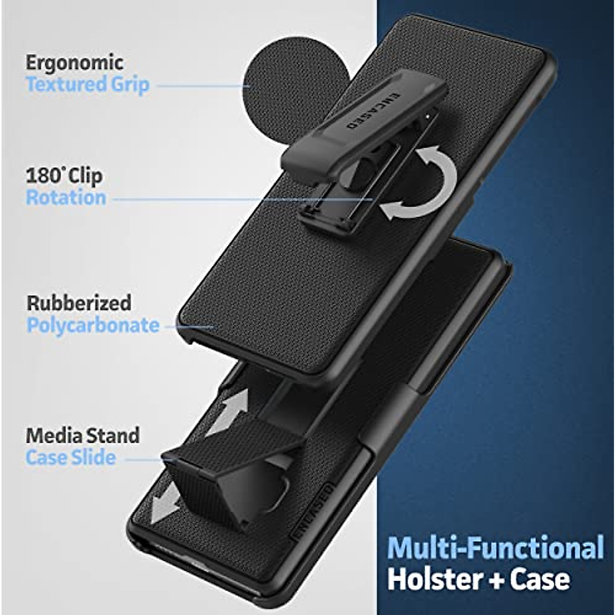 Encased DuraClip Holster Designed for iPhone 14 PRO Case with Belt Clip and Kickstand (Matte Black)