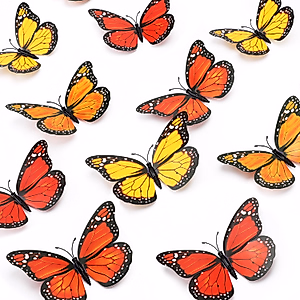 40Pcs Monarch Butterfly Decorations Bulk,4.72'' Halloween Butterfly Wall Decor Artificial Monarch Butterfly Magnetic Butterfly Decor 3D Monarch Butterfly Wall Decal for Craft Home Wall Bedroom