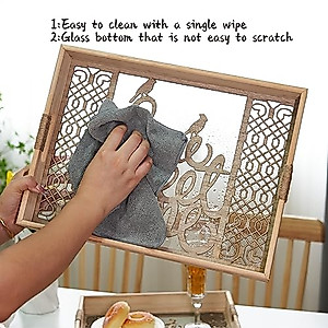 2Pcs Serving Tray with Handles Ottoman Tray for Living Room Decorative Wooden Tray for Coffee Table Large Tray Decor for Breakfast Food Home