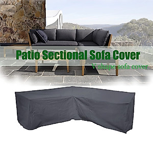 J&C Patio Sectional Sofa Covers, 420D Patio Furniture Covers for Sectional Heavy Duty, V Shaped Outdoor Furniture Cover Waterproof with Buckle Outdoor Sofa Cover Heavy Duty Grey 118x118 Inch