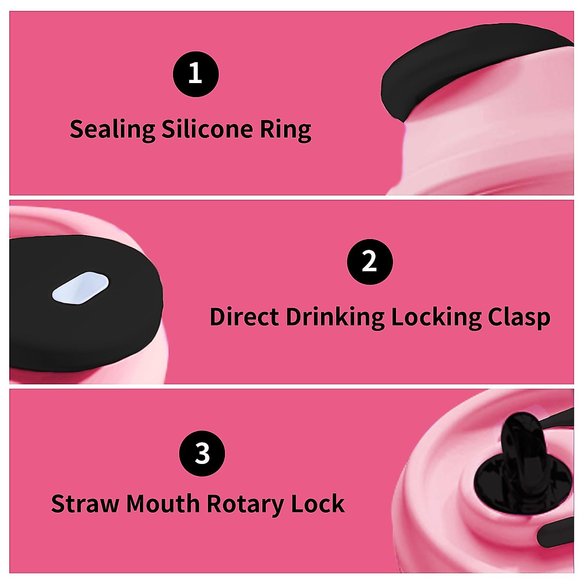 GOOM 18oz Travel Coffee Mug Tumbler with Lid and Straw, 18/10 Stainless Steel, 6-Layer Insulation, Spill Proof, Leak Proof Tumbler with Straw Mouth Rotary Lock, Coffee Mugs for Women - Hot Pink