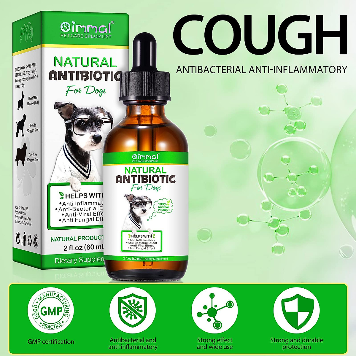 Antibiotics for Dogs, Natural Dog Antibiotics Supports Dog Allergy and Itch Relief, Dog Supplies Antibiotics, Dog Multivitamin for Pets, Bacon Flavor - 60 ml x 2