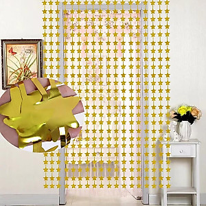AimtoHome 4 Pack Gold Stars Foil Fringe Curtains Party Decorations, Glitter Streamers, Tinsel Curtain Backdrop, for Birthday, Bridal Shower, Wedding, Anniversary, Graduation Party Decorations