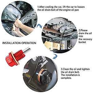 CXCCOI M12x1.75 Magnetic Oil Drain Plug,Aluminium Oil Pan Drain Plug Compatible with Ford Lincoln Chevrolet Cadillac Buick,OEM#DP002 090-936CD Engine Drain Plug with Copper Washers (Red)