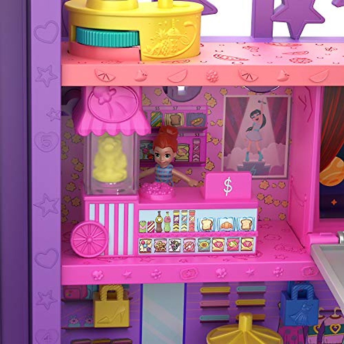 Polly Pocket Playset with 3 Micro Dolls, 1 Toy Car, Food and Shopping Accessories, Pollyville Mega Mall Toy