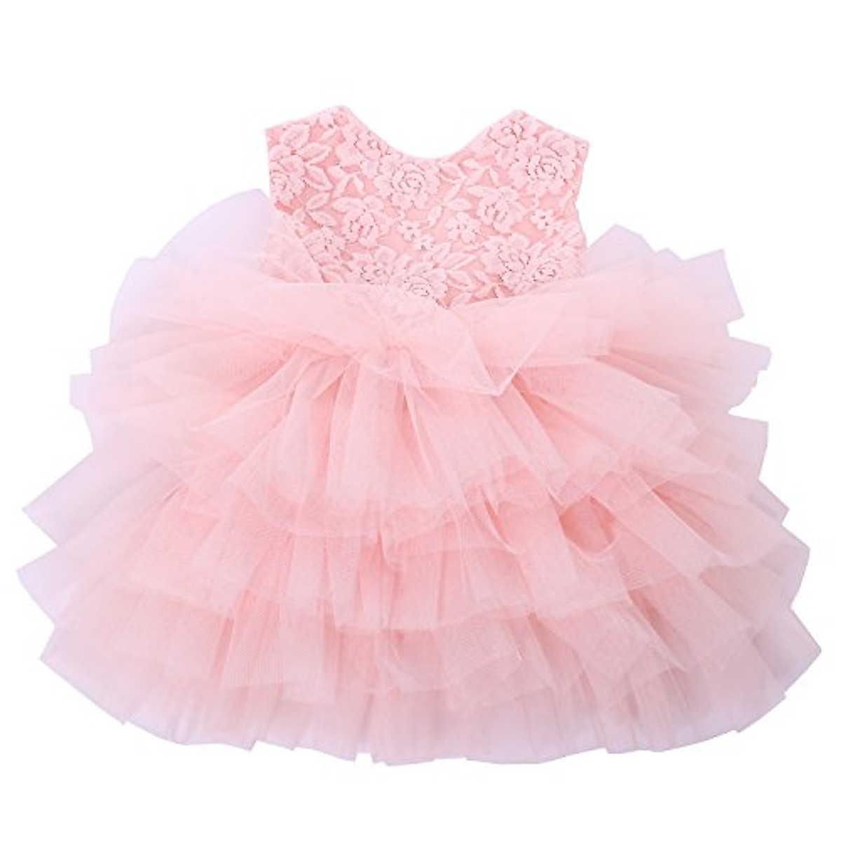 Cilucu Baby Girls Dress Toddler Kids Party Dress Tutu Pageant Lace Dresses Gown for Flower Girl Baby Birthday Pink Peach 6 Months-12 Months