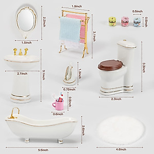 SAMCAMI Ceramic Dollhouse Furniture 1 12 Scale - Doll House Furniture Toys for Dollhouse Bathroom - Miniature Furniture Incl Toilet, Bathtub, Washbasin, Fluffy Carpet and Other Dollhouse Accessories