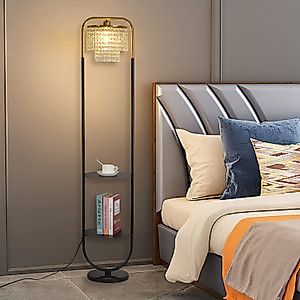 beaysyty Modern Elegant with Double Tray Crystal Floor Lamp for Office Cafe Den Living Room Bedroom,Foot Switch and Black Finish,Crystal Lampshade Arc Floor Lamp