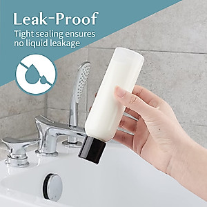 Qeirudu 8 oz Clear Plastic Empty Bottles with Disc Caps and Labels, 12 Pack Refillable Travel Containers Squeezable Lotion Bottles for Cream Shampoo Conditioner