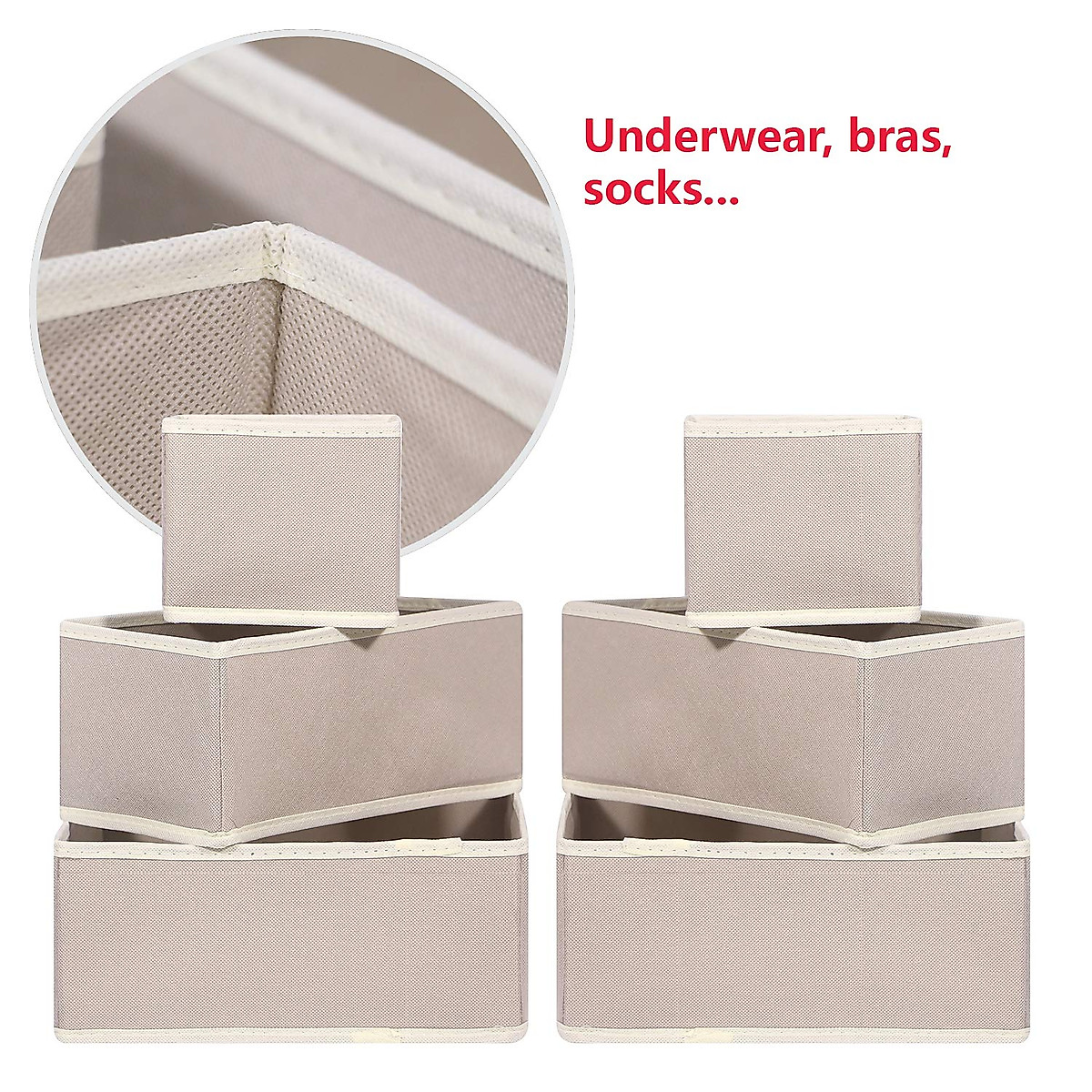 DIOMMELL 12 Pack Foldable Cloth Storage Box Closet Dresser Drawer Organizer Fabric Baskets Bins Containers Divider for Clothes Underwear Bras Socks Lingerie Clothing, Beige 444