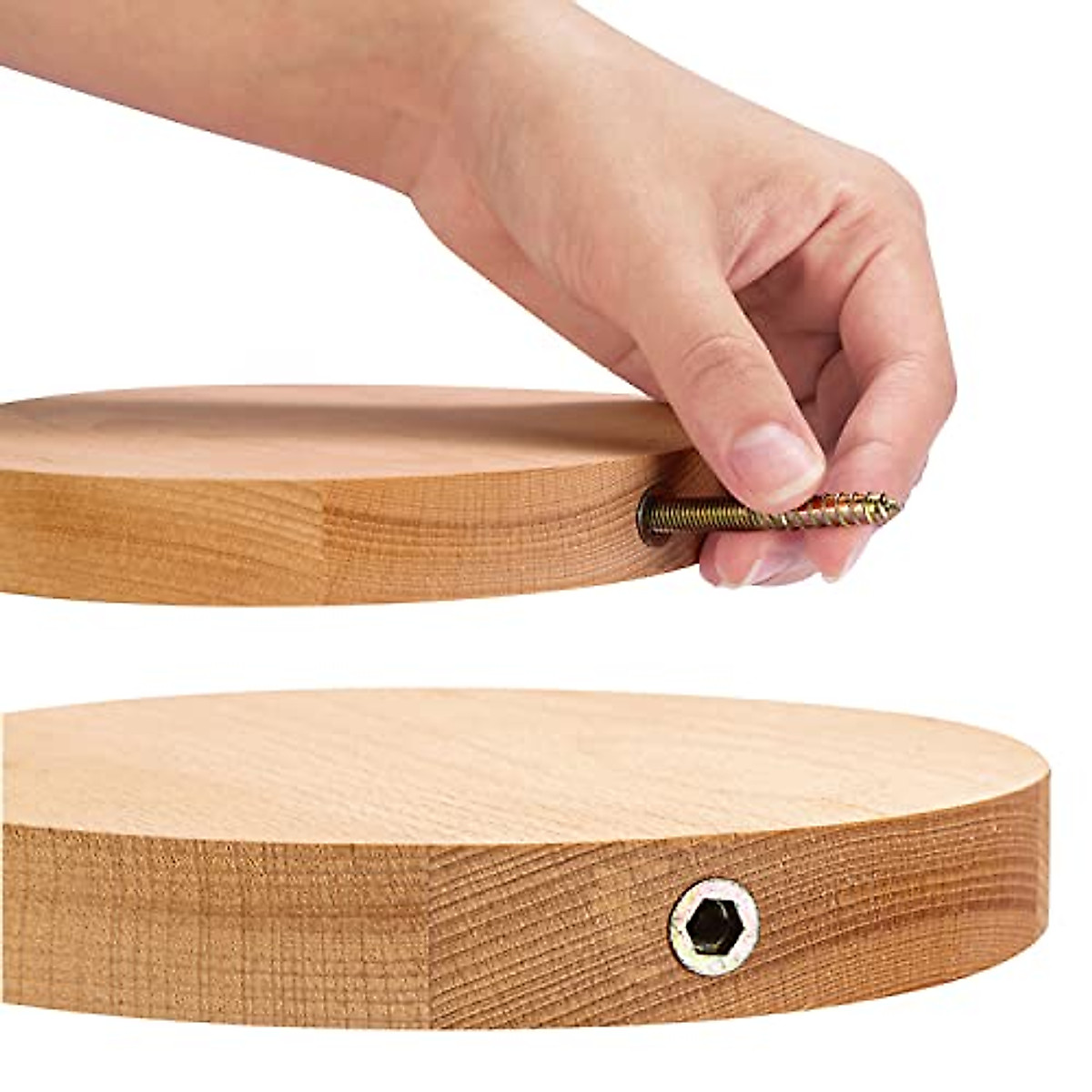 Z metnal Small Natural Wooden Shelves, Mini Floating Circle Display Ledge Shelf for Collection Action Figures, Decor Round Corner Wall Shelf, Wall Mounted, 8 inch, 2 Pack